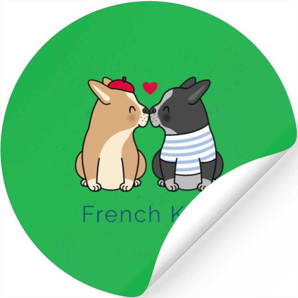 French Kiss French Bluudogs In Berets Cute Kiss Stickers Designed ...