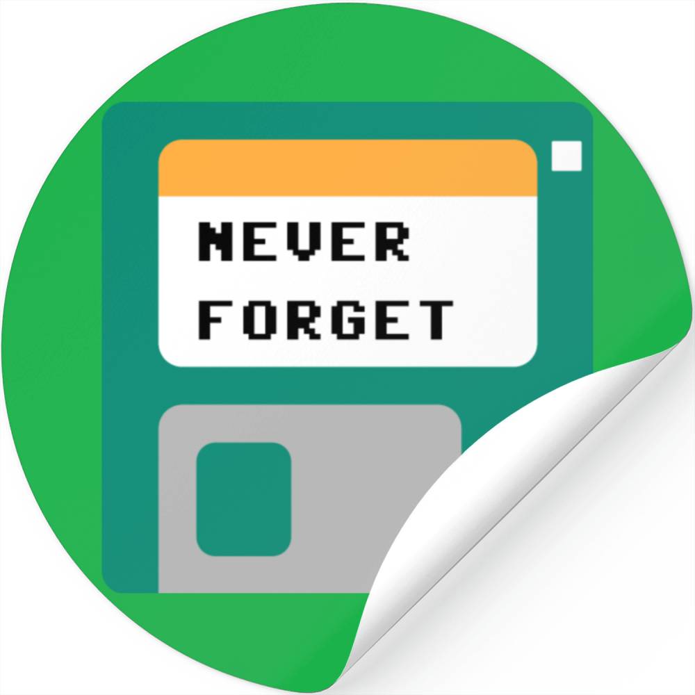 Floppy Disk Never Forget Green Stickers Designed & Sold By Brian Andrews