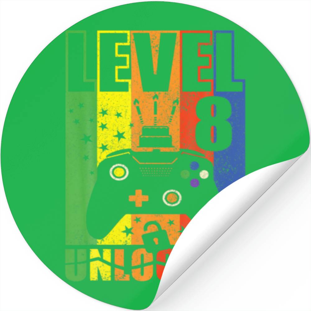Level 8 Unlocked Birthday Level Up 8Th Birthday Ga Stickers Designed ...