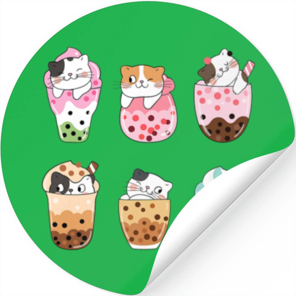 Kawaii Cat Boba Tea Bubble Tea Kawaii Japanese Ani Stickers Designed ...