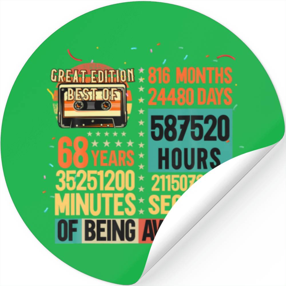 Vintage Lifetime 68 Years Retro Cassette 68Th Birt Stickers Designed ...