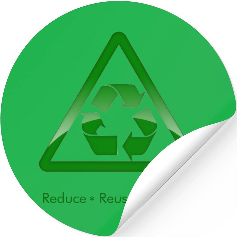 "reduce Reuse Recycle" Green Symbol Stickers Designed & Sold By FlooDrying