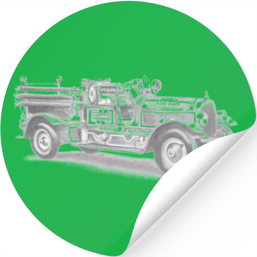 Vintage Firetruck Pencil Sketch Fireman Drawing Stickers Designed ...