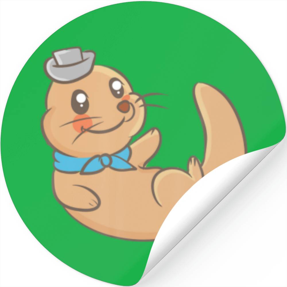 Sea Otter With Hat - Cute Kawaii Anime - Aesthetic Stickers Designed ...