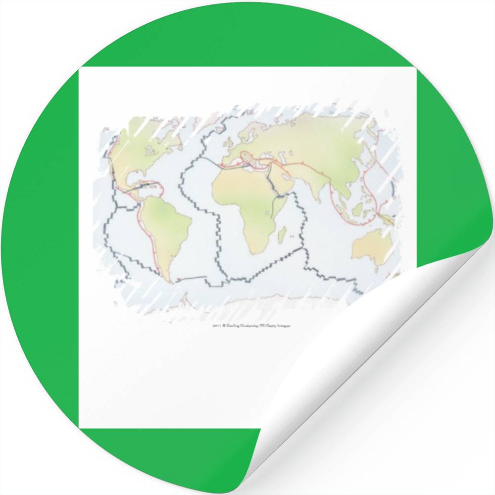 World Map Showing Plate Margins Stickers Designed & Sold By Emma Watson