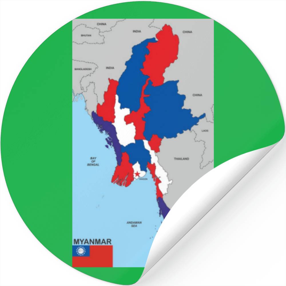 Myanmar Country Political Map Shape Flag Stickers Designed & Sold By ...