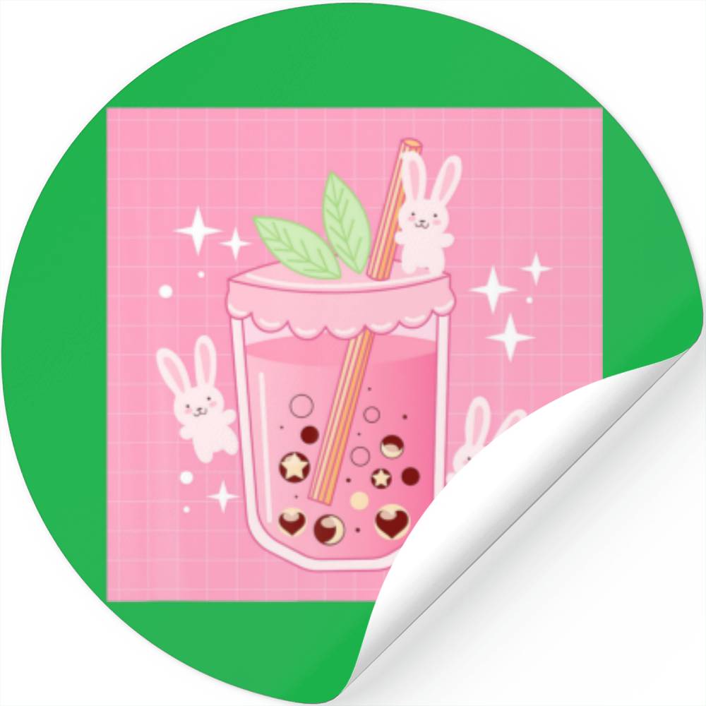 Boba Tea Bubble Tea Milk Kawaii Tapioca Bunny Rabb Stickers Designed ...