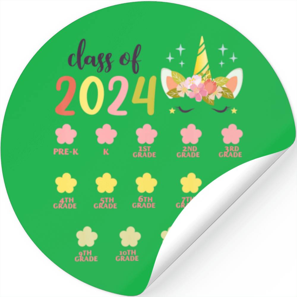 Class Of 2024 Unicorn Face First Day Of School Gro Stickers Designed ...