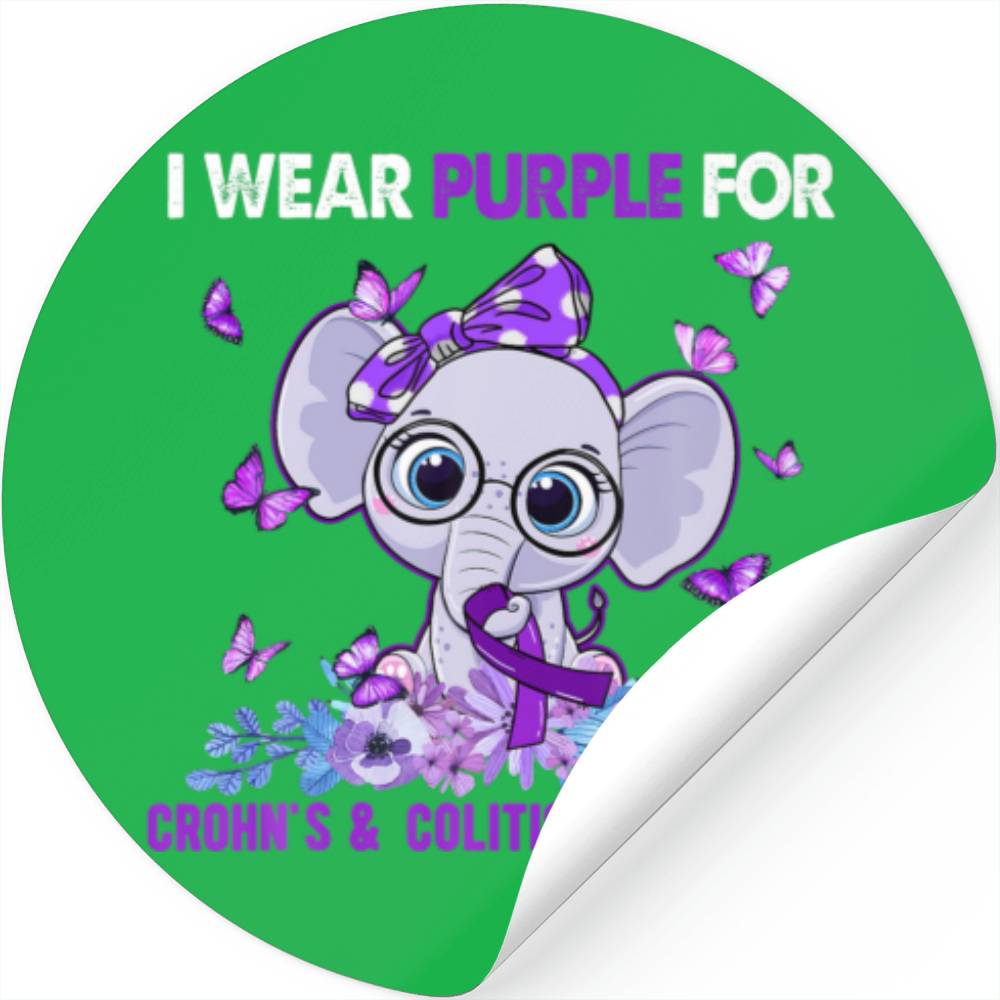 I Wear Purple Elephant For Crohn's And Colitis Awa Stickers Designed ...