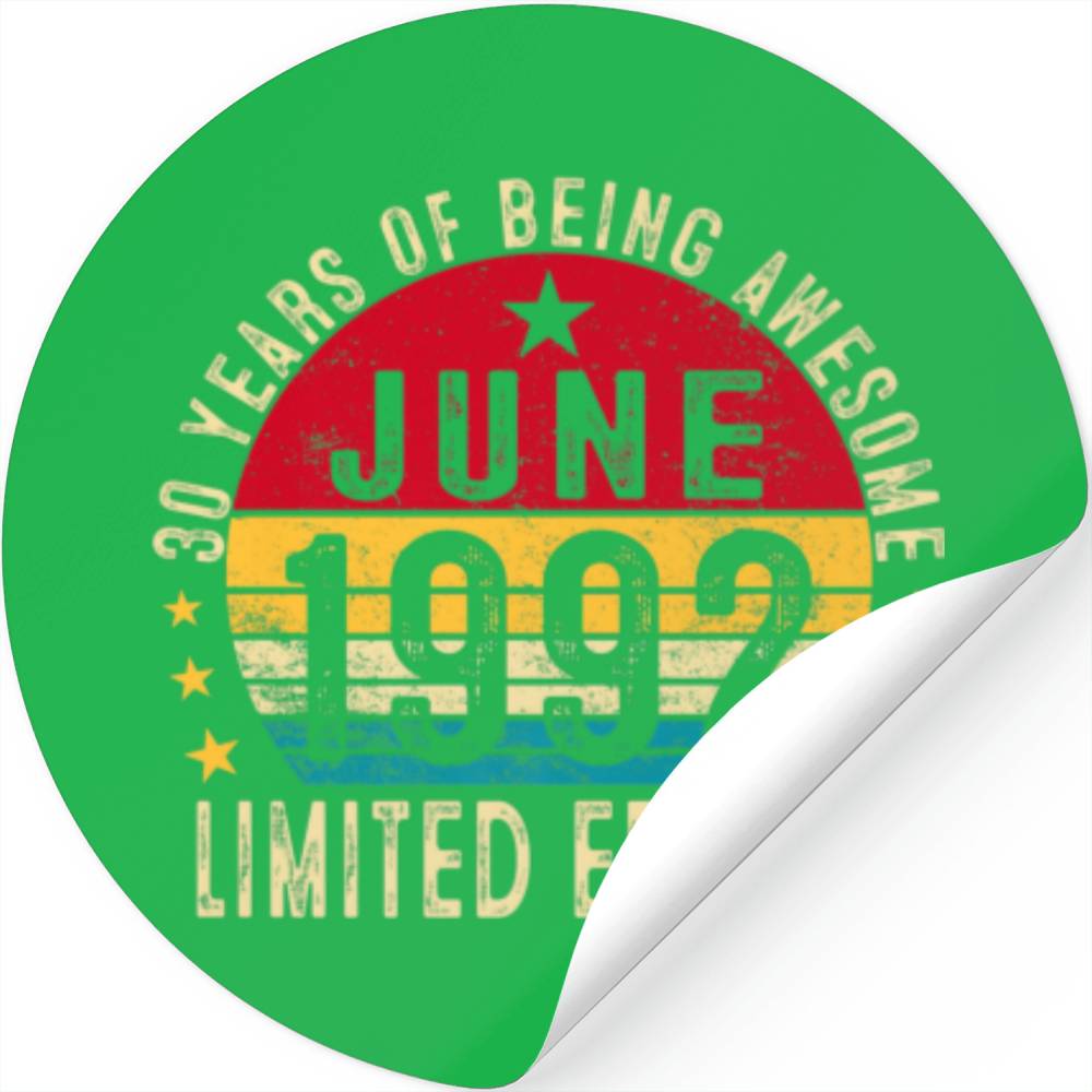 June 1992 Limited Edition 30Th Birthday 30 Years O Stickers Designed ...