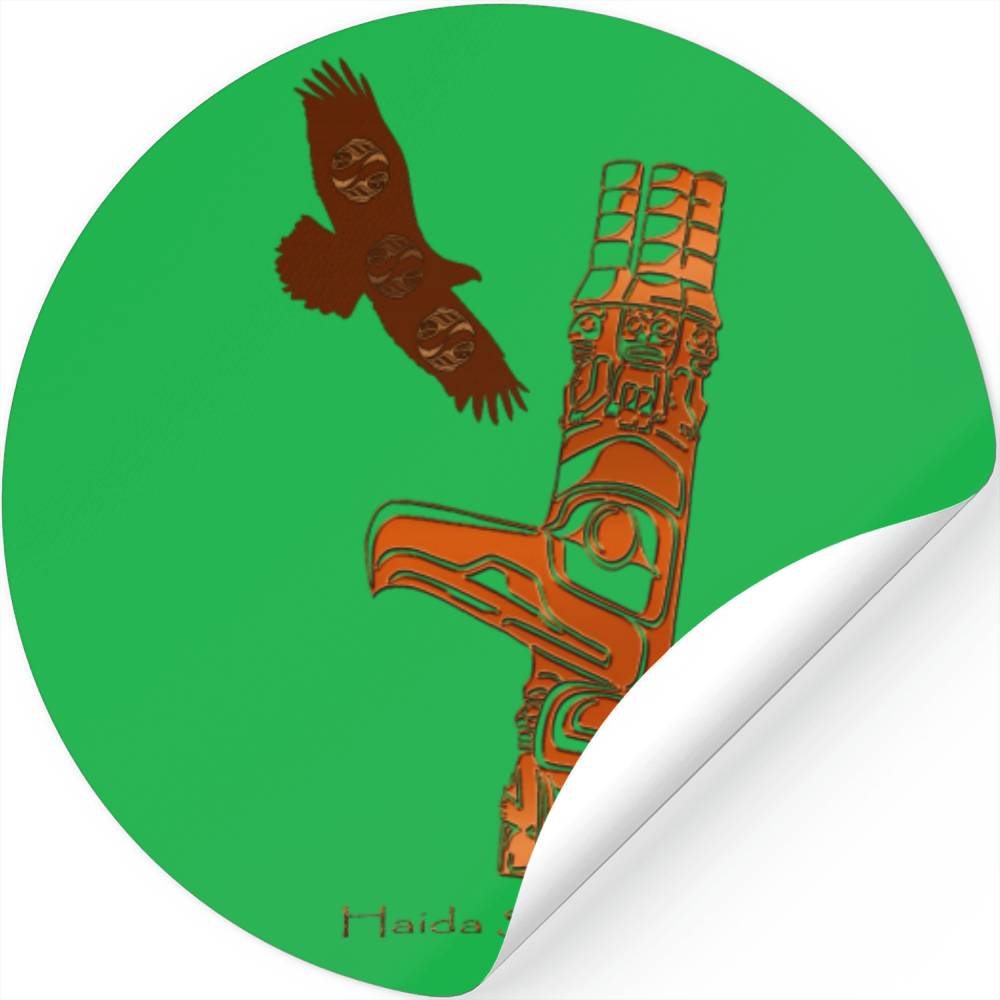 Bald Eagle & Haida Totem Pole Native American Art Stickers Designed ...