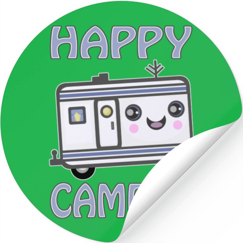 Cute Kawaii Happy Camper Trailer Stickers Designed & Sold By DanieSerrano