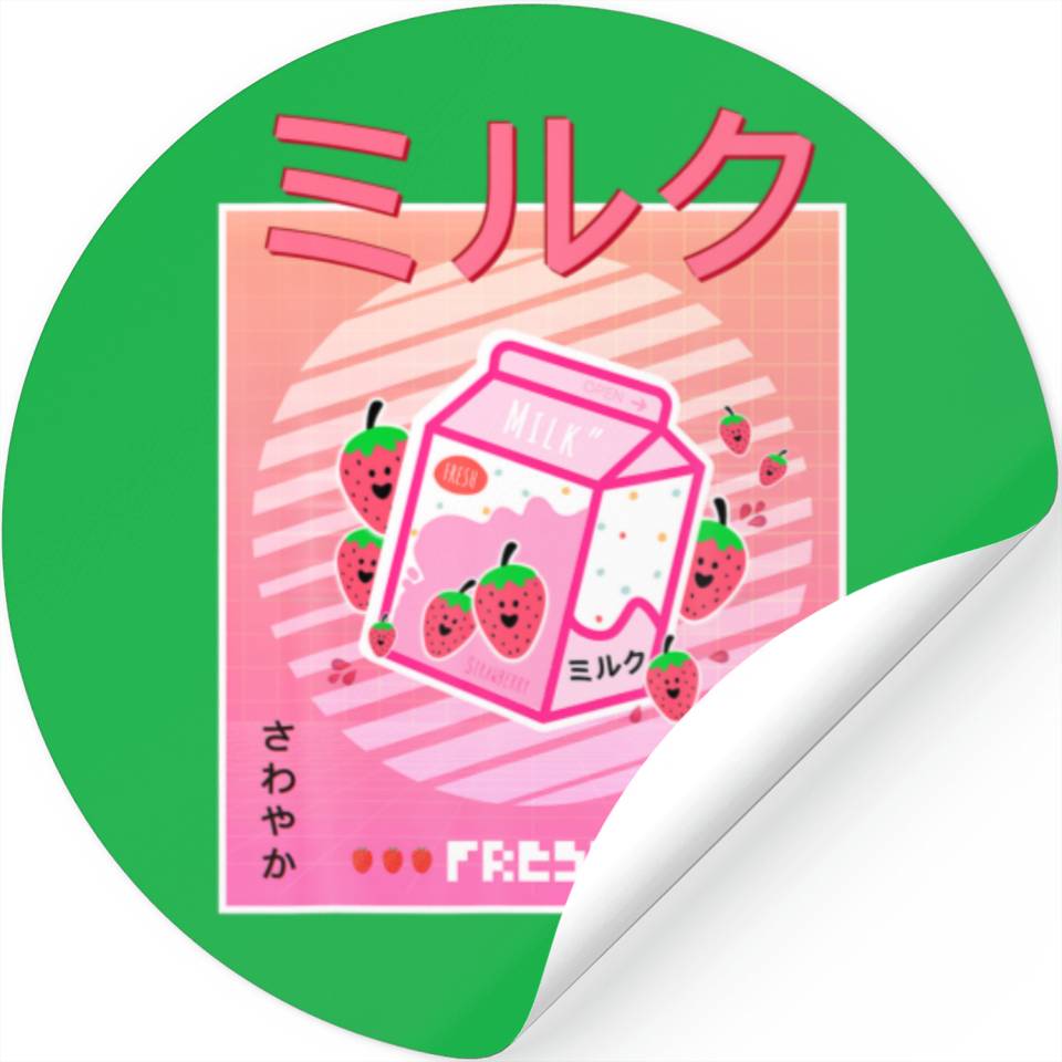 Kawaii Strawberry Milk 90'S Japanese Vaporwave Ota Stickers Designed ...