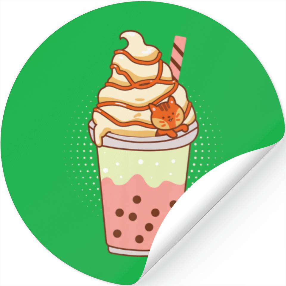 Cute Kawaii Cat Boba Milktea Stickers Designed & Sold By Gary Gibson