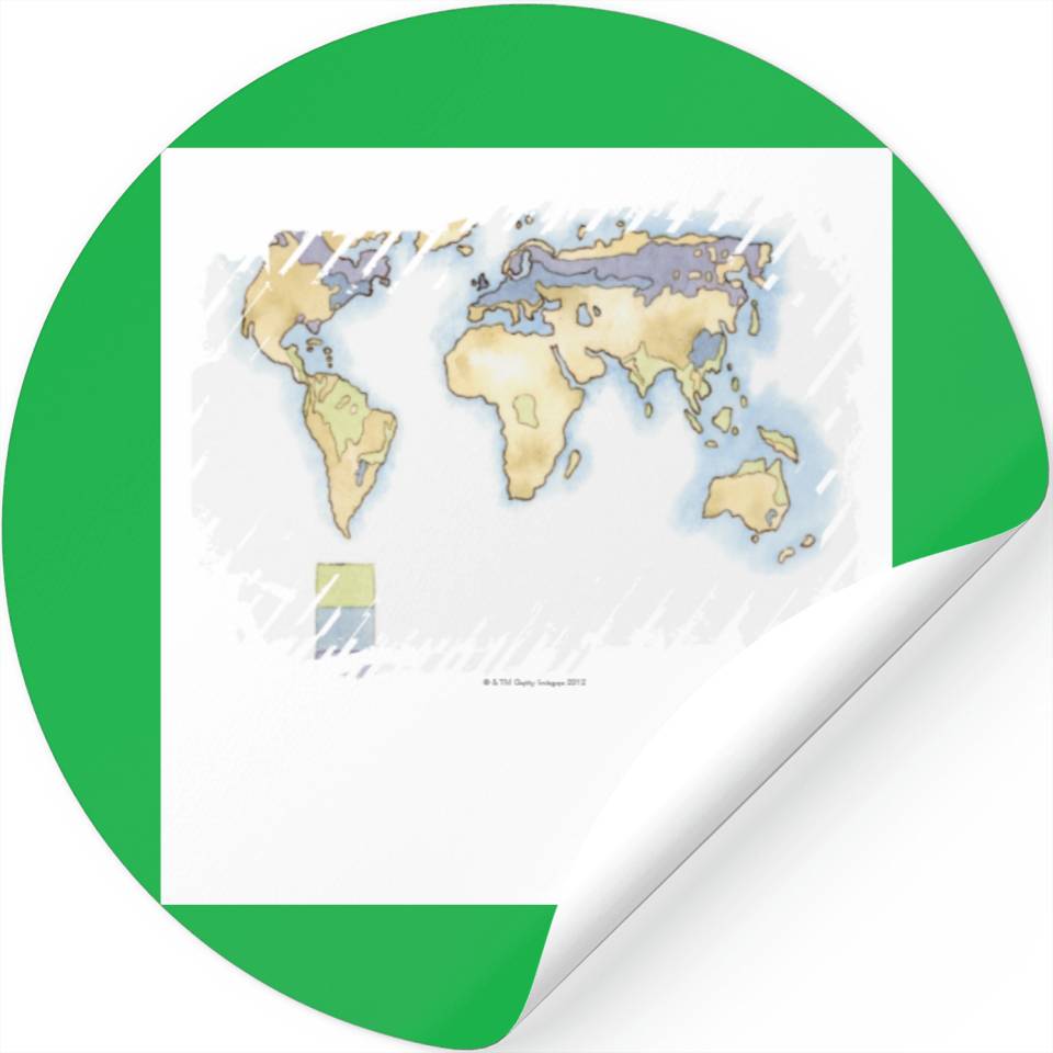 Illustration Of Map Of The World Showing Areas Stickers Designed & Sold ...