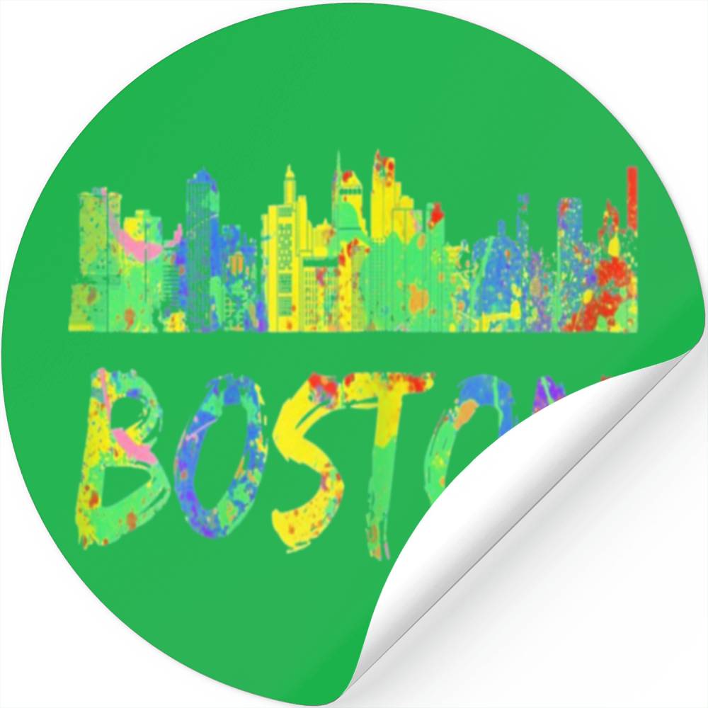 Boston Massachusetts Stickers Skyline Paint Vintage T