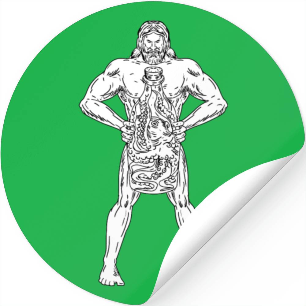 Hercules Hold Bottle Octopus Inside Drawing