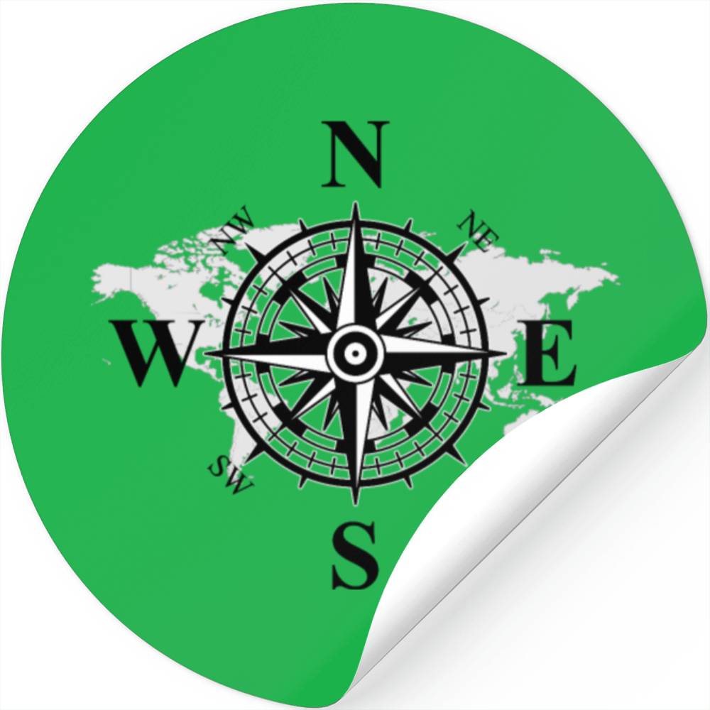 Compass With World Map, Cardinal Points Of Earth