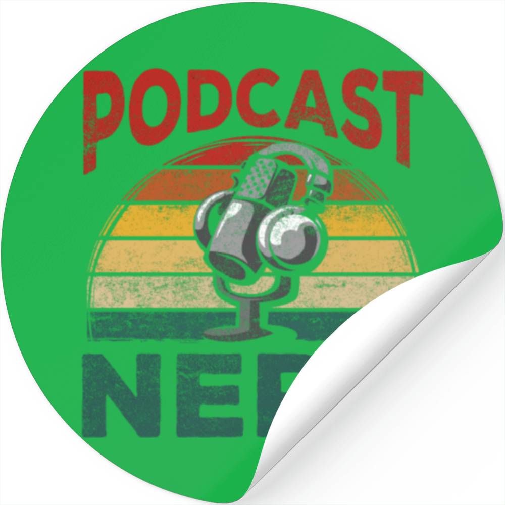 Retro Podcast Nerd Microphone Headphone Listening