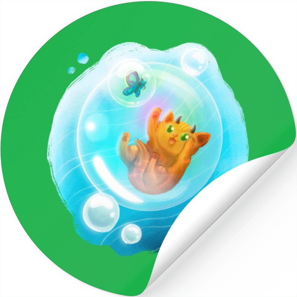 Cute Monster Kitty In A Bubble Chasing A Butterfly