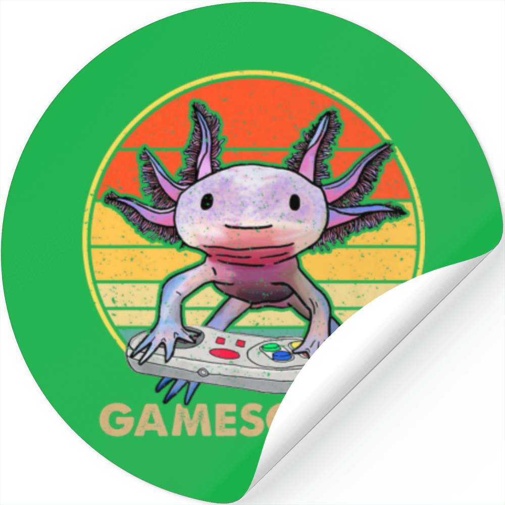 Axolotl Fish Playing Video Game White-Axolotl Liza Stickers