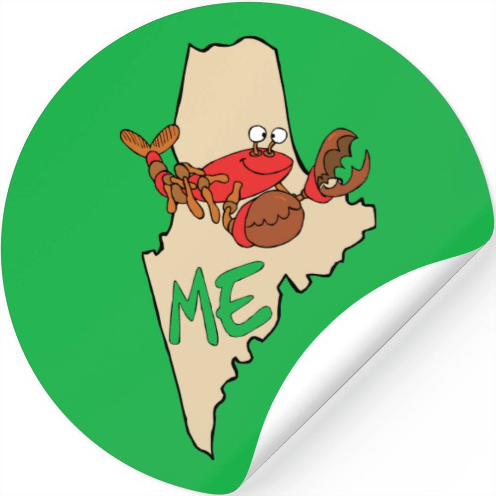 Maine ME Cartoon Map With Lobster Art Stickers