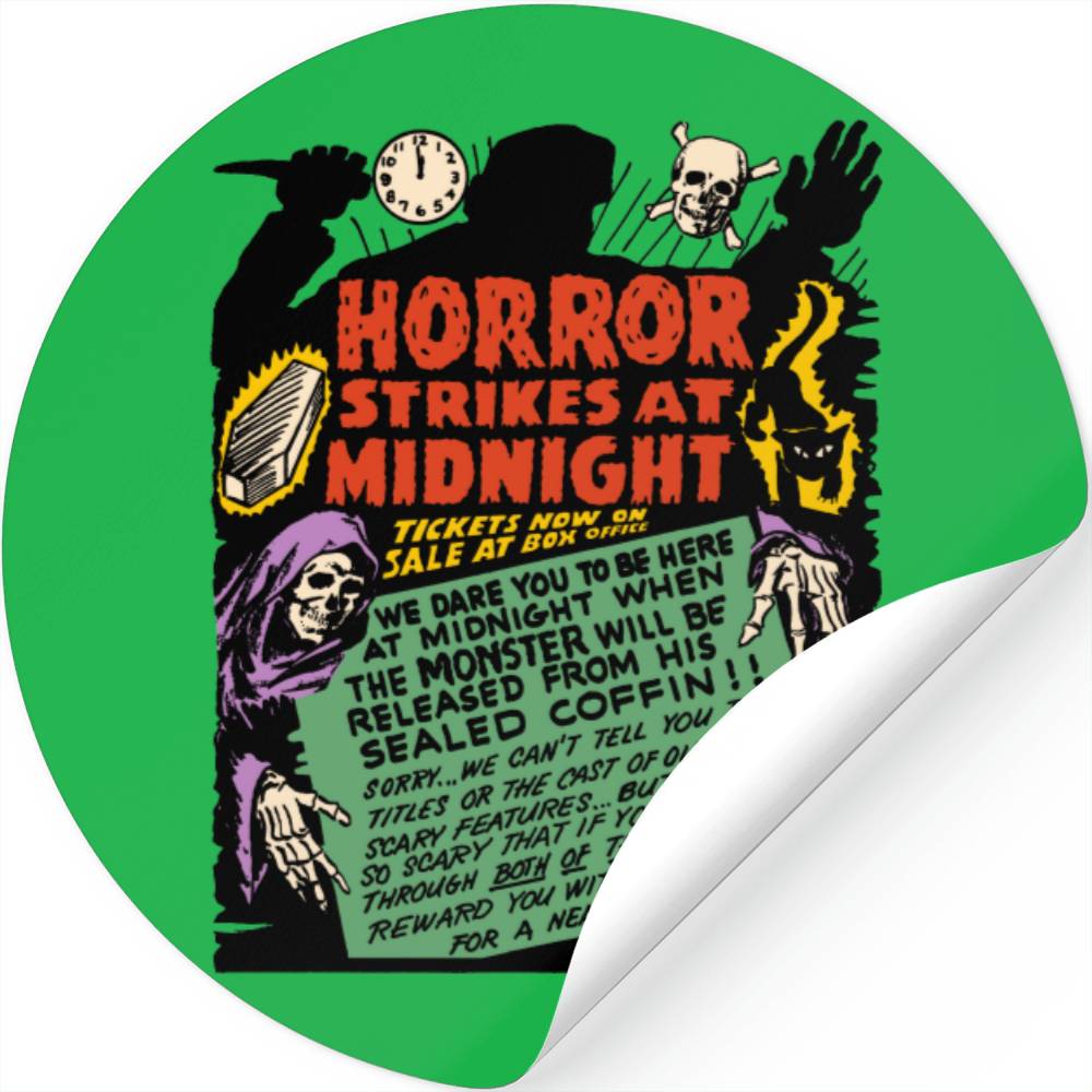 1950s "Horror Strikes At Midnight" Stickers