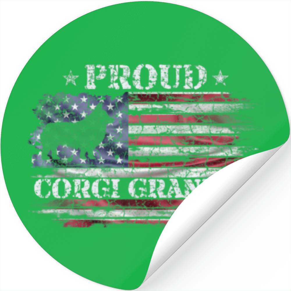 Vintage USA Flag Proud Welsh Corgi Dog Grandpa Sil Stickers
