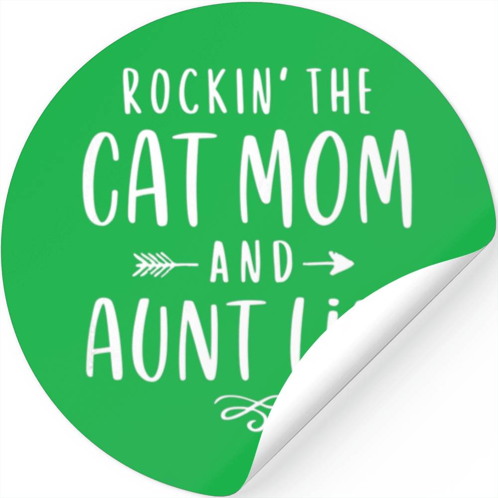 Womens Rockin' The Cat Mom And Aunt Life Auntie Ki Stickers