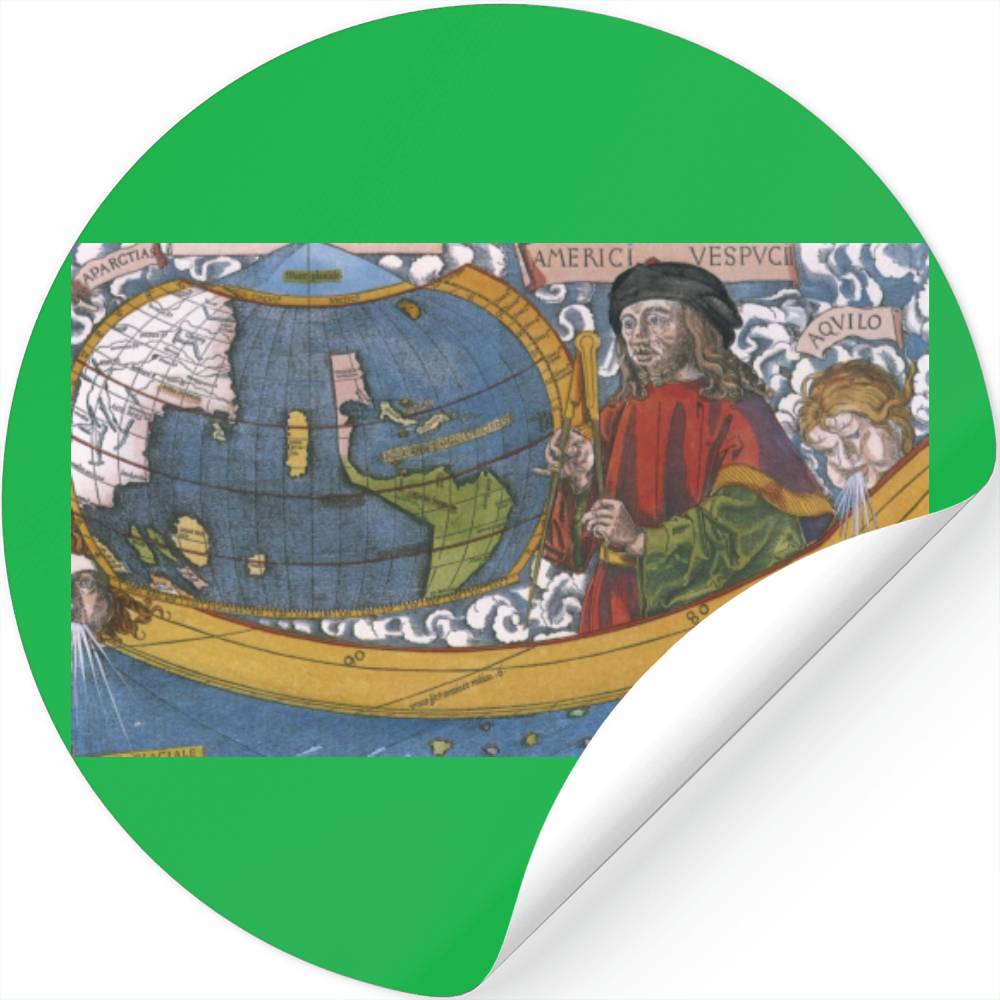 Map Of The Americas With Explorer Amerigo Vespucci Stickers