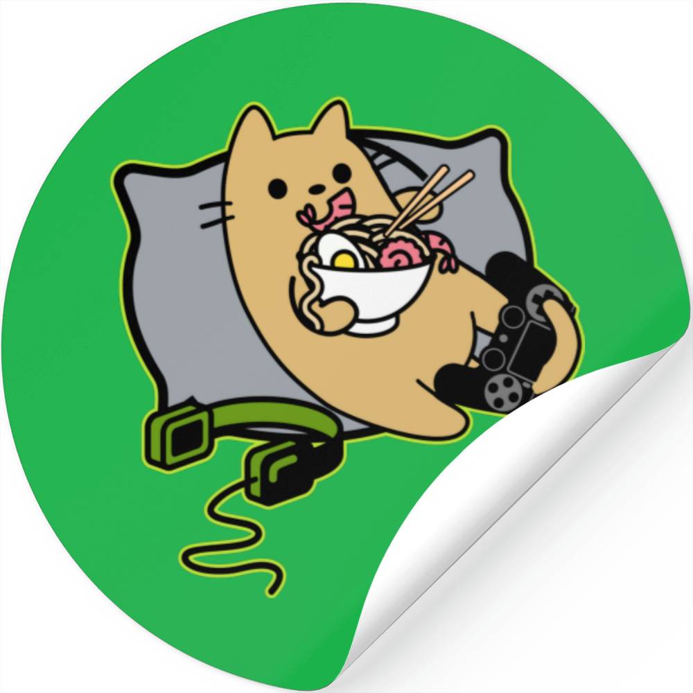 Nerdy Ramen Loading Eating Gamer Cat Game Paused Stickers