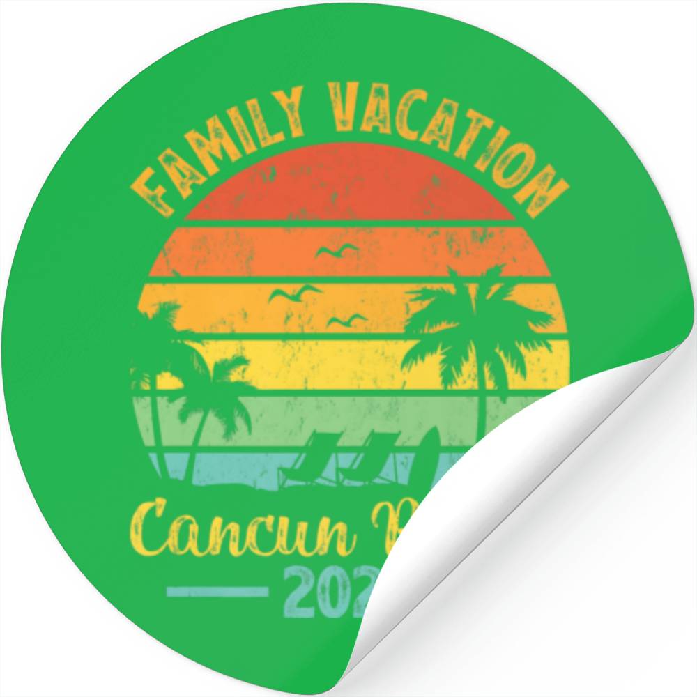 Vintage Family Vacation 2022 Mexico Cancun Beach Stickers