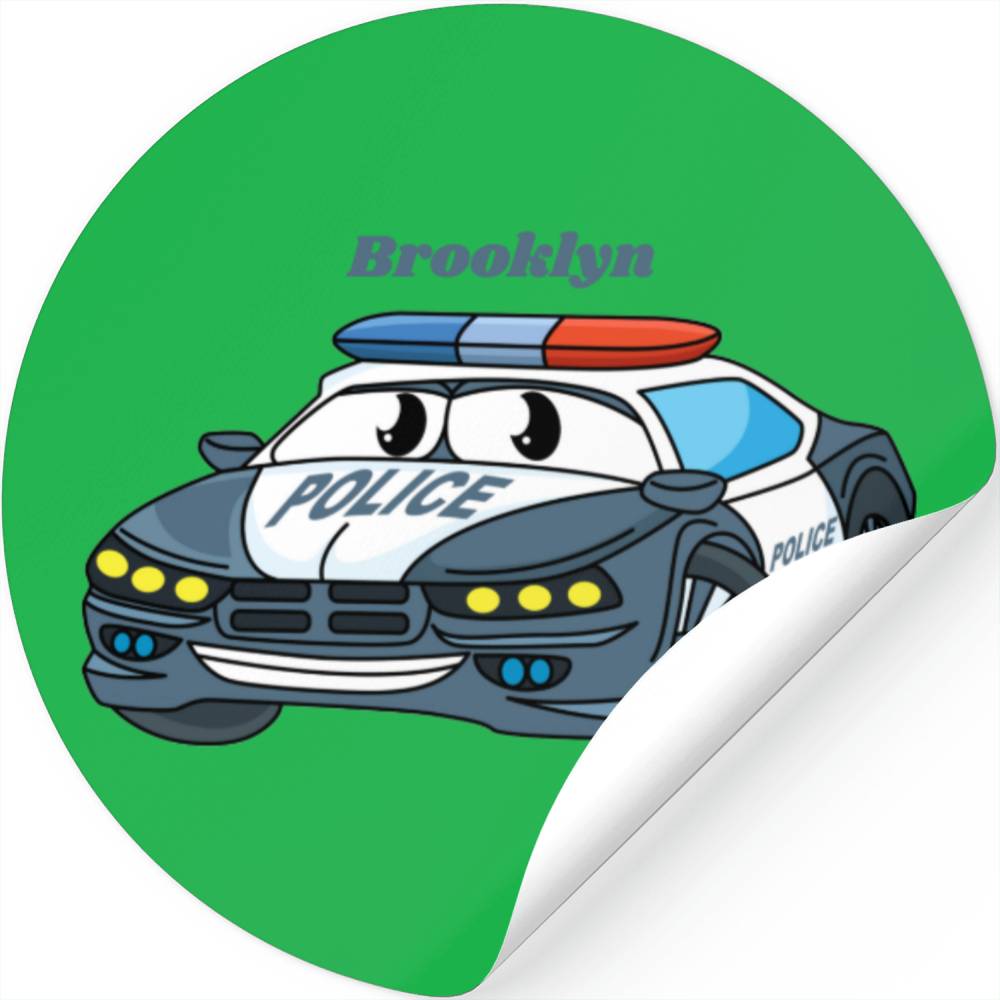 Cute Happy Police Car Cartoon Illustration Stickers