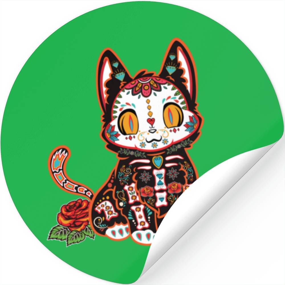 Cat Dia De Los Muertos Day Of The Dead El Gato Sug Stickers