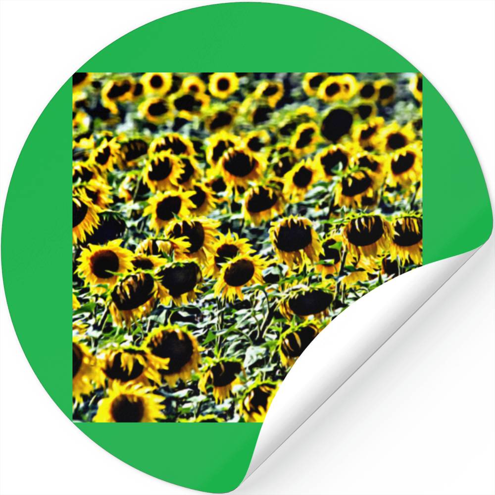 Painting Of A Field Of Sunflower In Bloom With Bri Polo Stickers