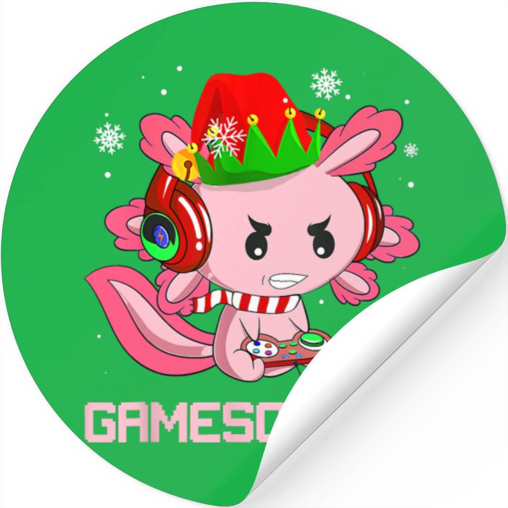 Axolotl ELF Gamesalotl Gaming Axolotl Gamer Christ Stickers