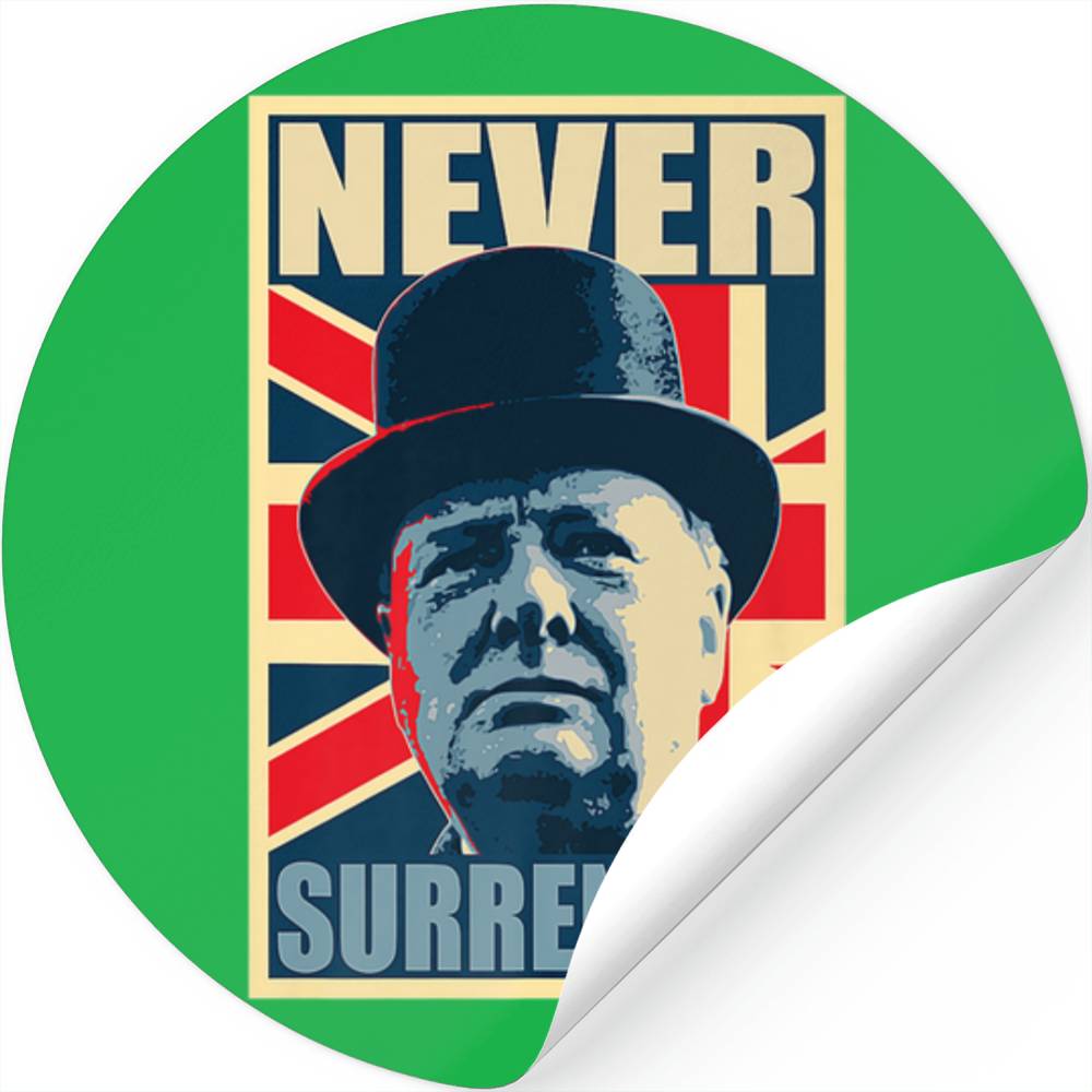 Winston Churchill Never Surrender British Flag Pos Stickers