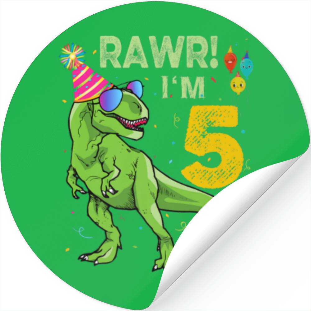 Rawr I'm 5 5Th Birthday Party T Rex Dinosaur Boy K Stickers