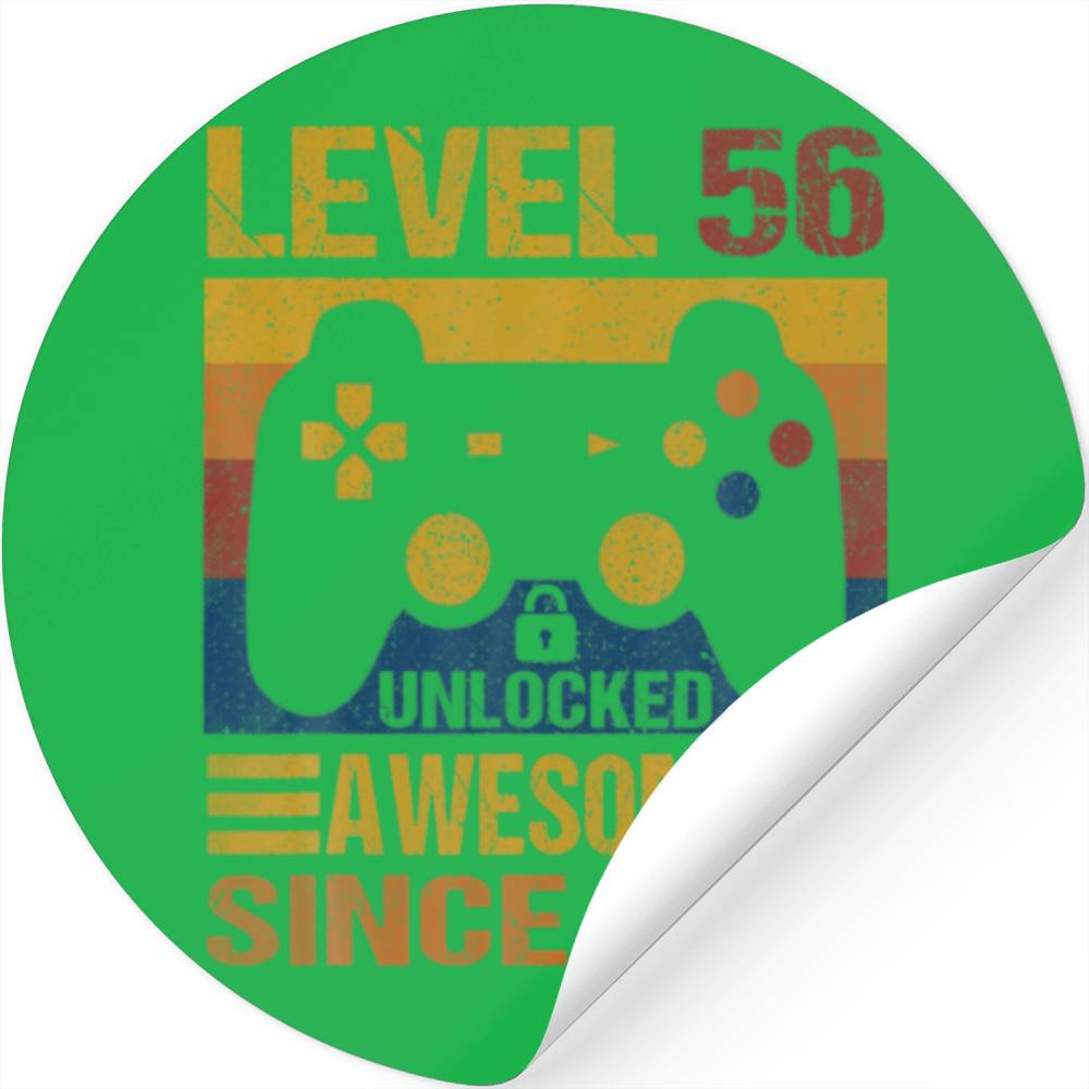 Level 56 Unlocked Since 1966 Retro 56 Yrs Old Game Stickers