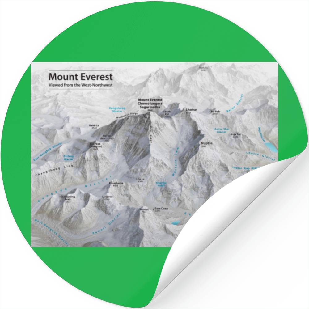 Mount Everest 3D Map With Labels Stickers