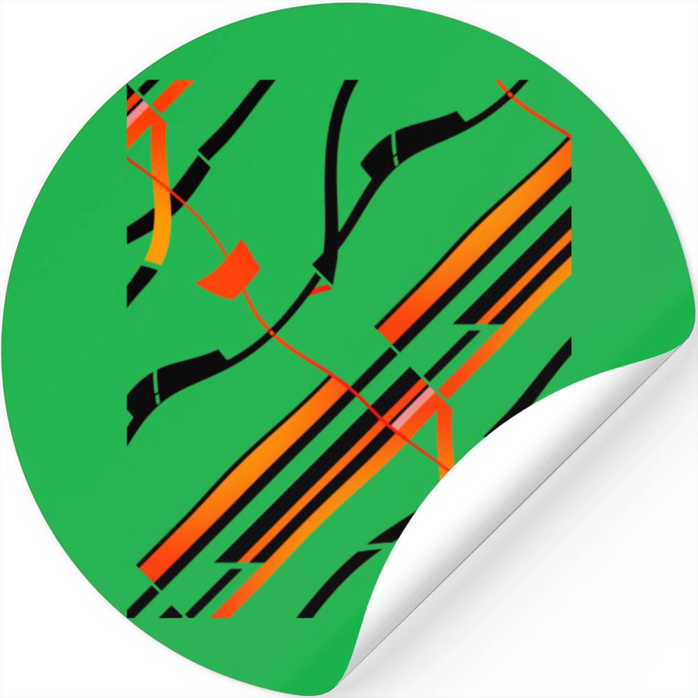 Orange Shades Black Lines Shapes Diagonal Design Stickers