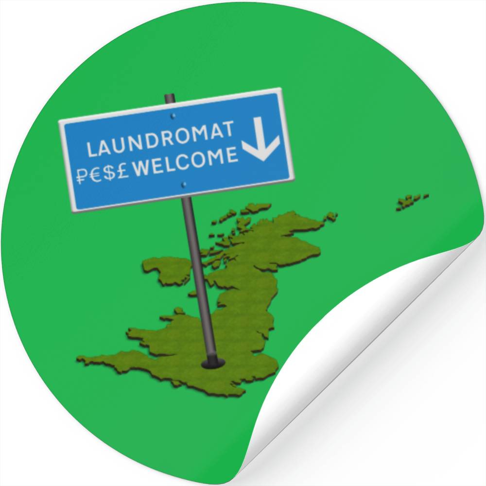 Map Of The UK With A Road Sign “Laundromat, Ruble Stickers