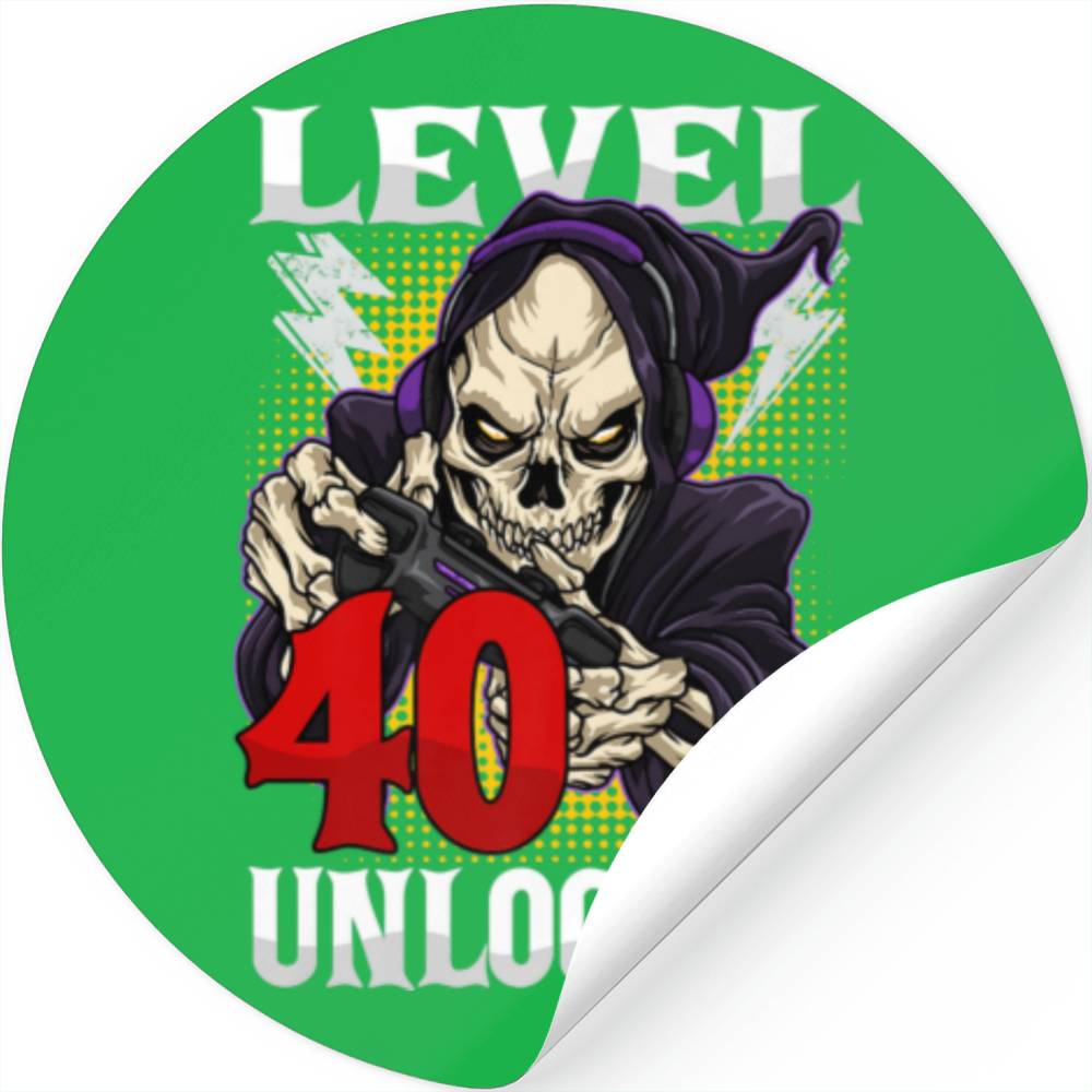 40Th Birthday Gamer Skeleton Level 40 Unlocked Gam Stickers