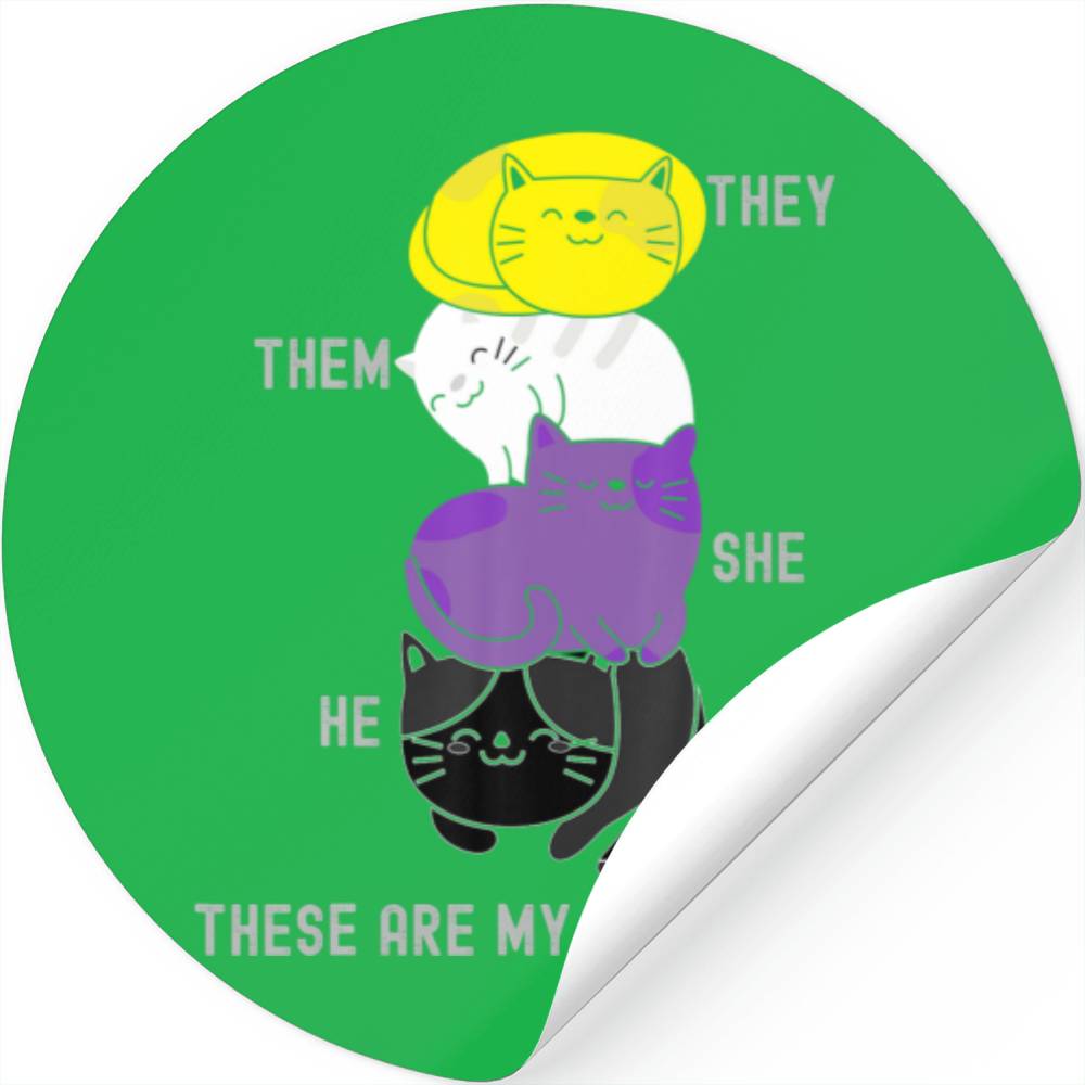 LGBTQ Kawaii Cats - Non-Binary Pride Flag Pronouns Stickers