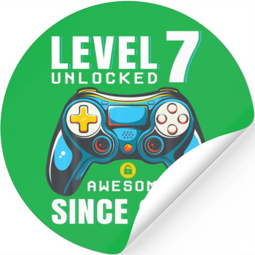 Level 7 Unlocked 7 Year Old Boy Video Game 7Th Bir Stickers
