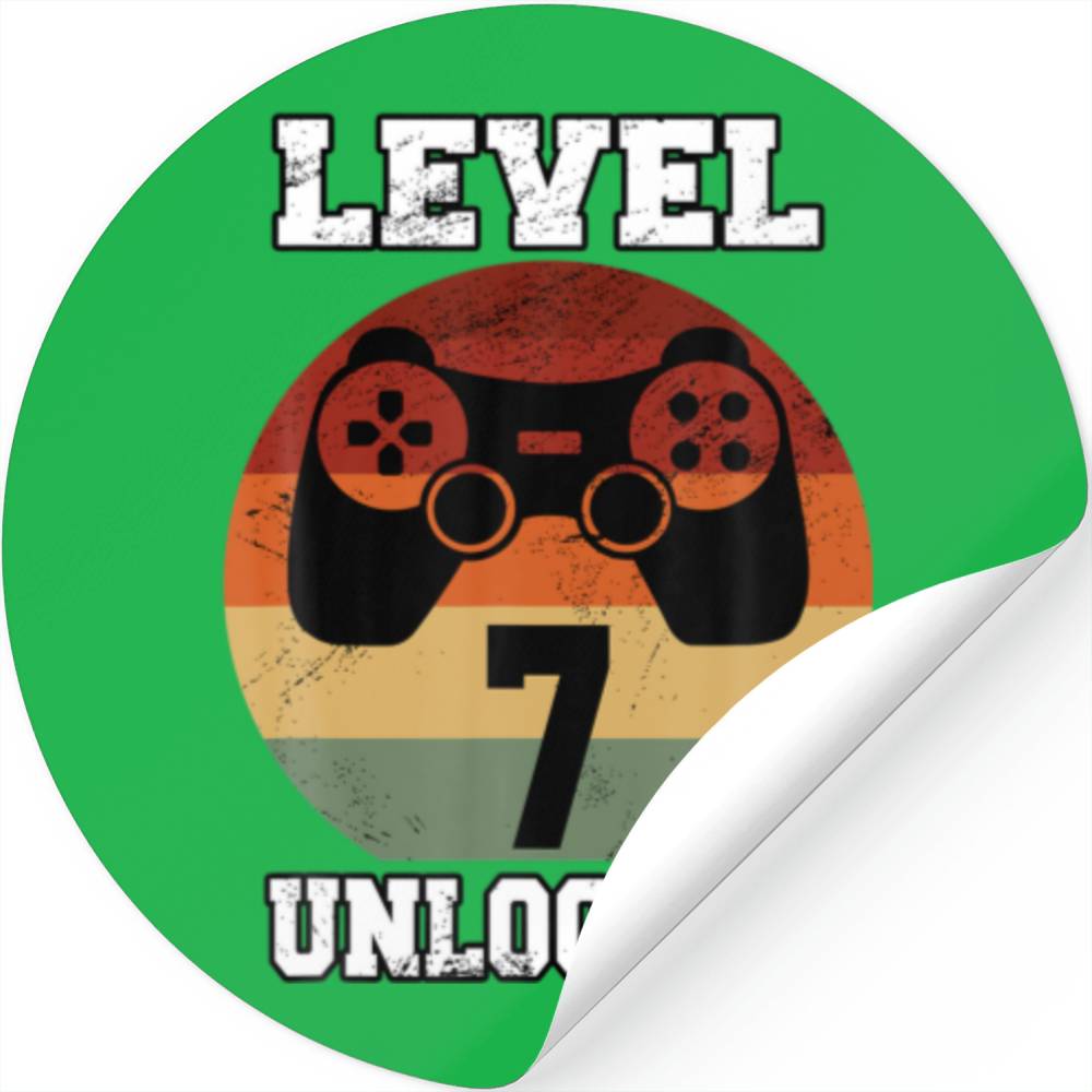 Level 7 Unlocked 7 Years Old Retro 80S 7Th Birthda Stickers