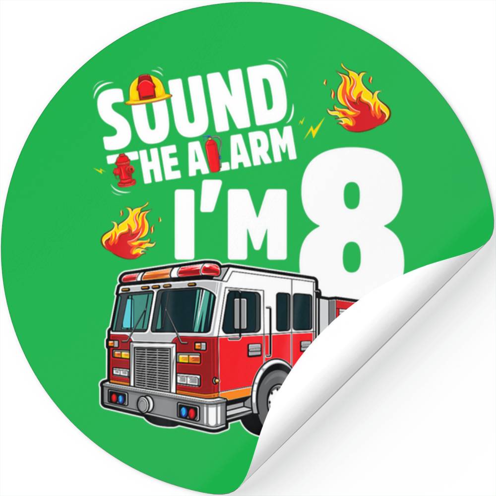 Kids Fire Truck 8Th Birthday Boy Firefighter 8 Yea Stickers
