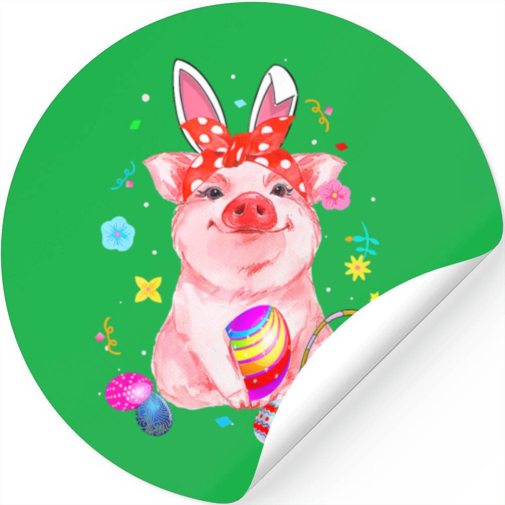 Easter Bunny Spring Pig Bow Egg Hunting Basket Stickers