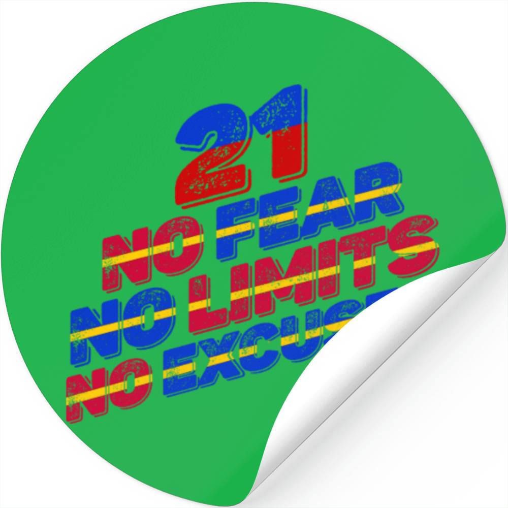 21 No Fear No Limits No Excuses Birthday Stickers