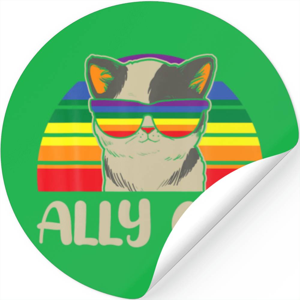 Pride Month Ally Cat LGBT Rainbow Flag Proud Stickers